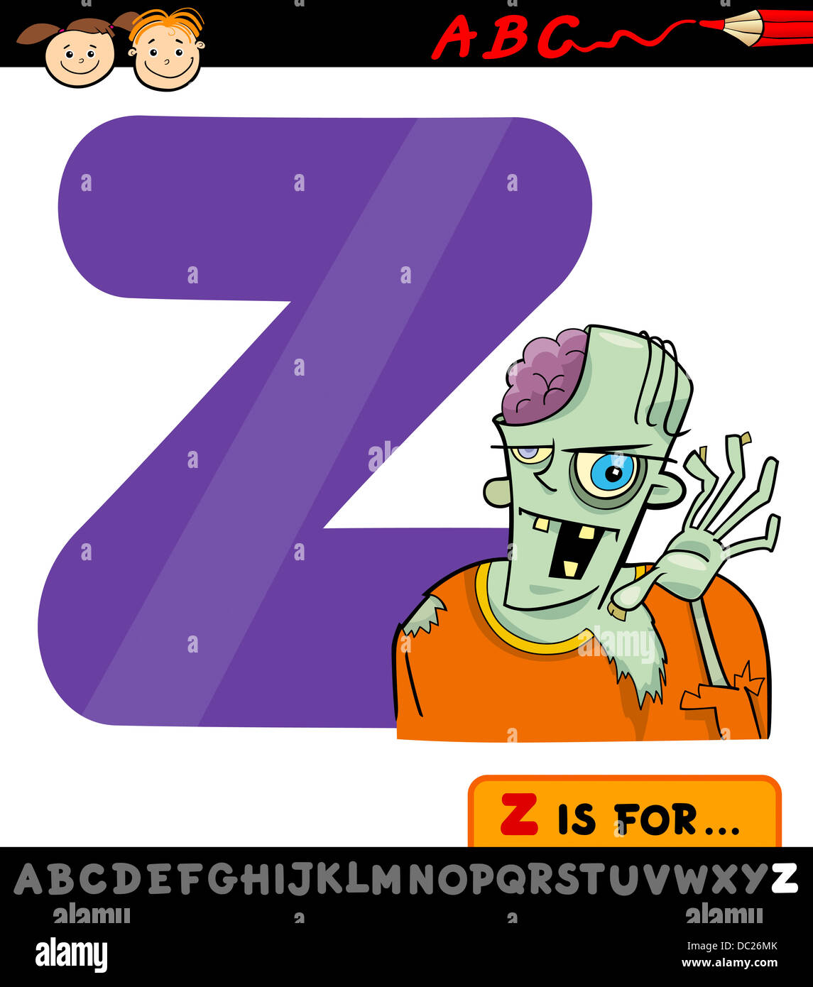 Cartoon Illustration of Capital Letter Z from Alphabet with Zombie for ...