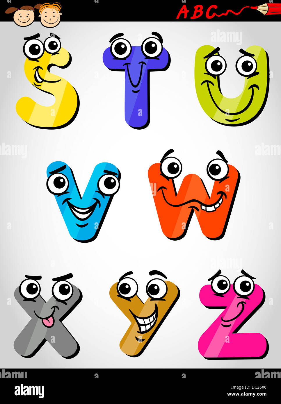 Cartoon Illustration of Funny Capital Letters Alphabet from S to Z for ...