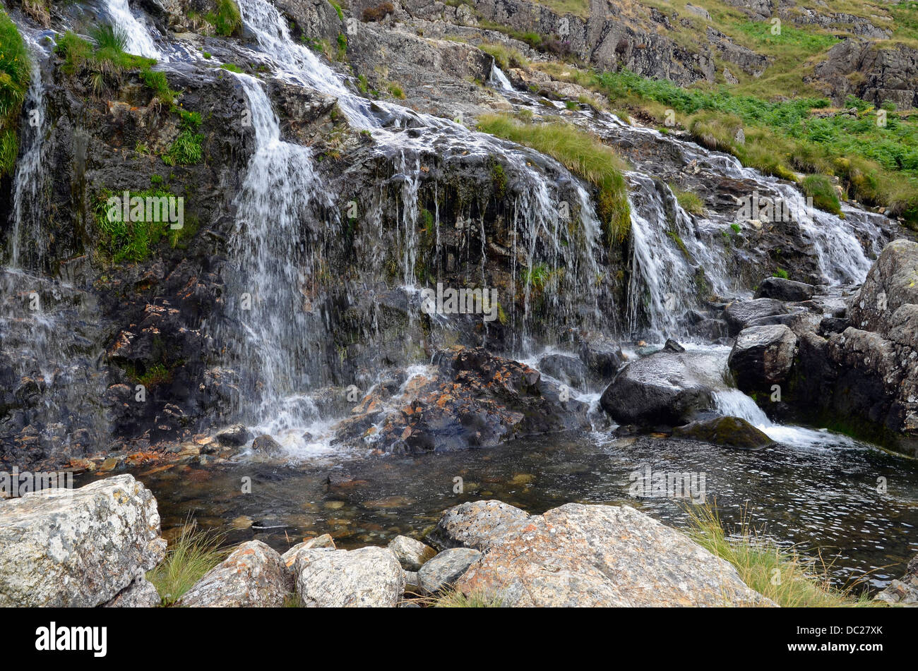 Levers Water Beck and waterfalls in Copper Mines Valley above Coniston ...