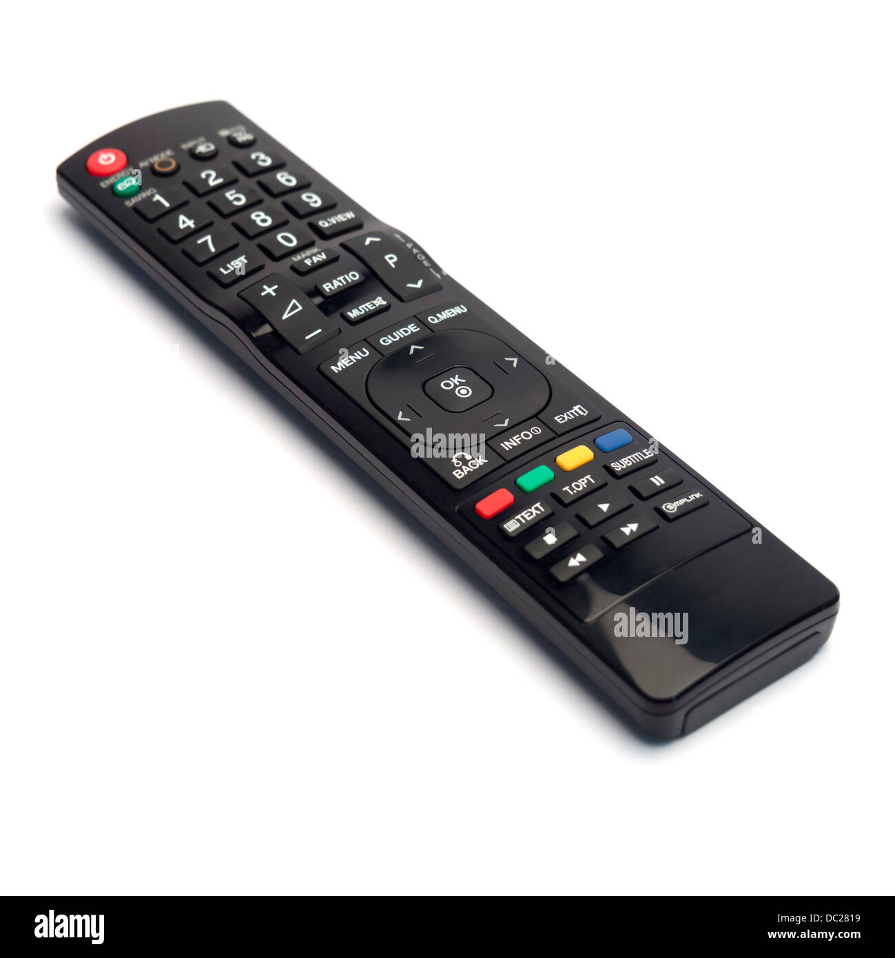 Selective focus photo of a black remote control isolated on white ...