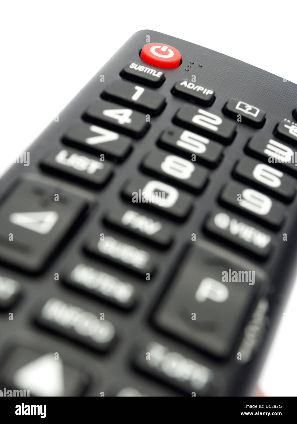 Selective focus photo of a black remote control isolated on white ...