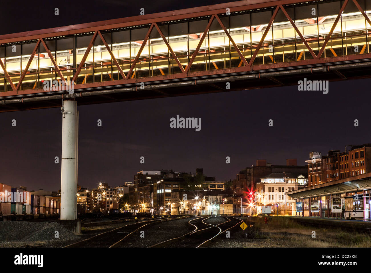Vancouver Waterfront Train, Skytrain and Seabus terminal at night as ...