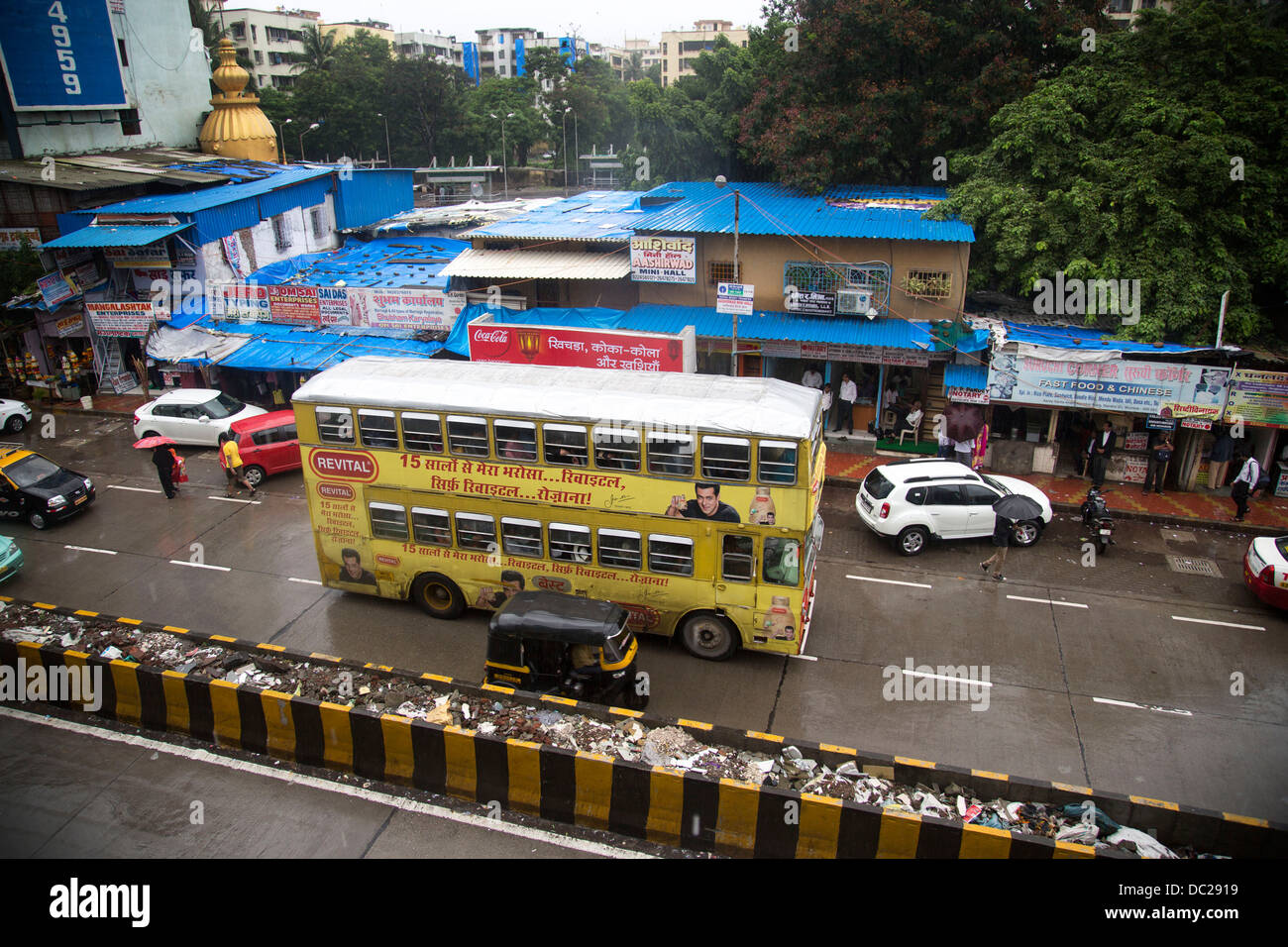 Yellow double decker bus in Bandra station area Stock Photo - Alamy