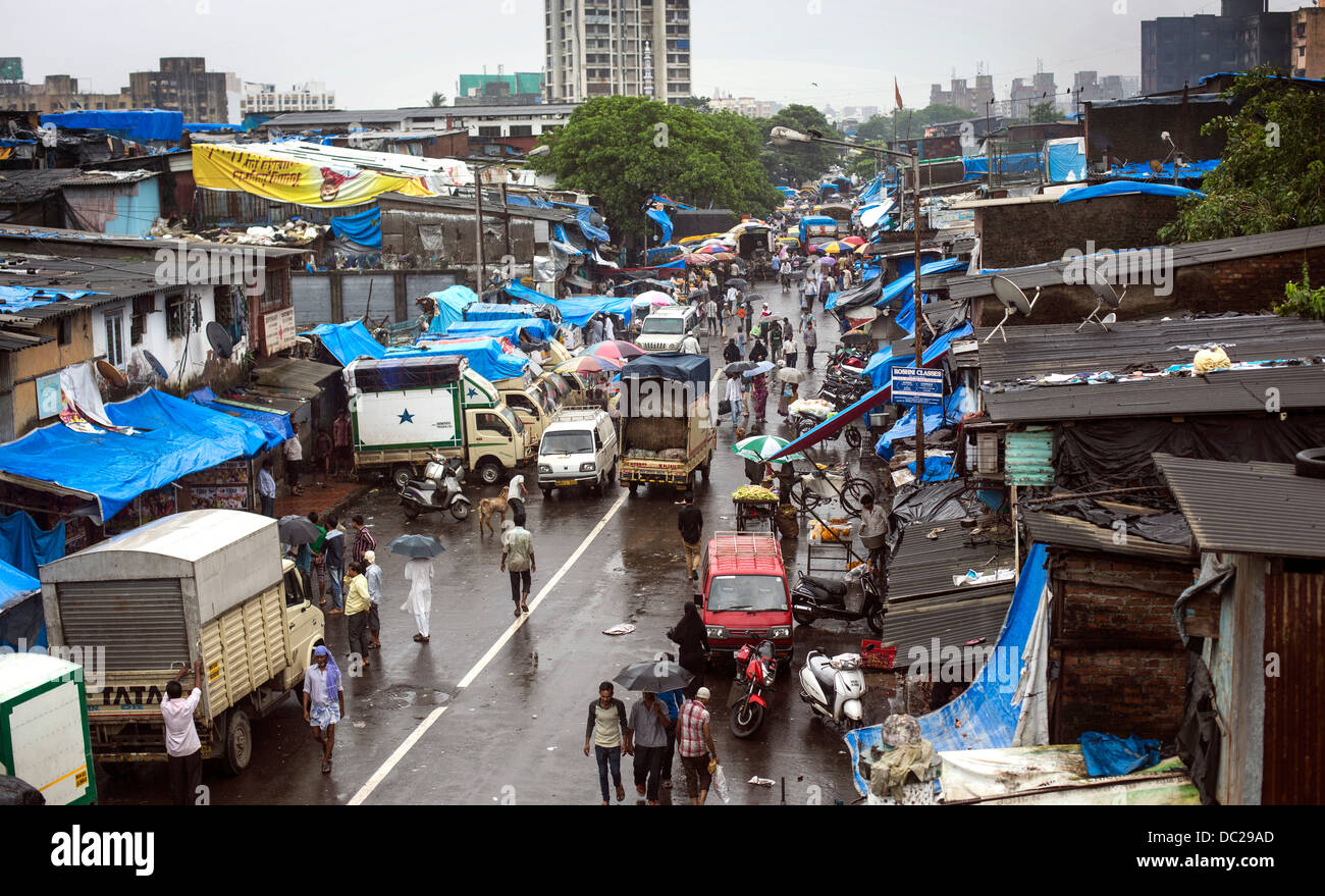 Dharavi slum in Mahim area - largest slum in Mumbai Market area Stock ...