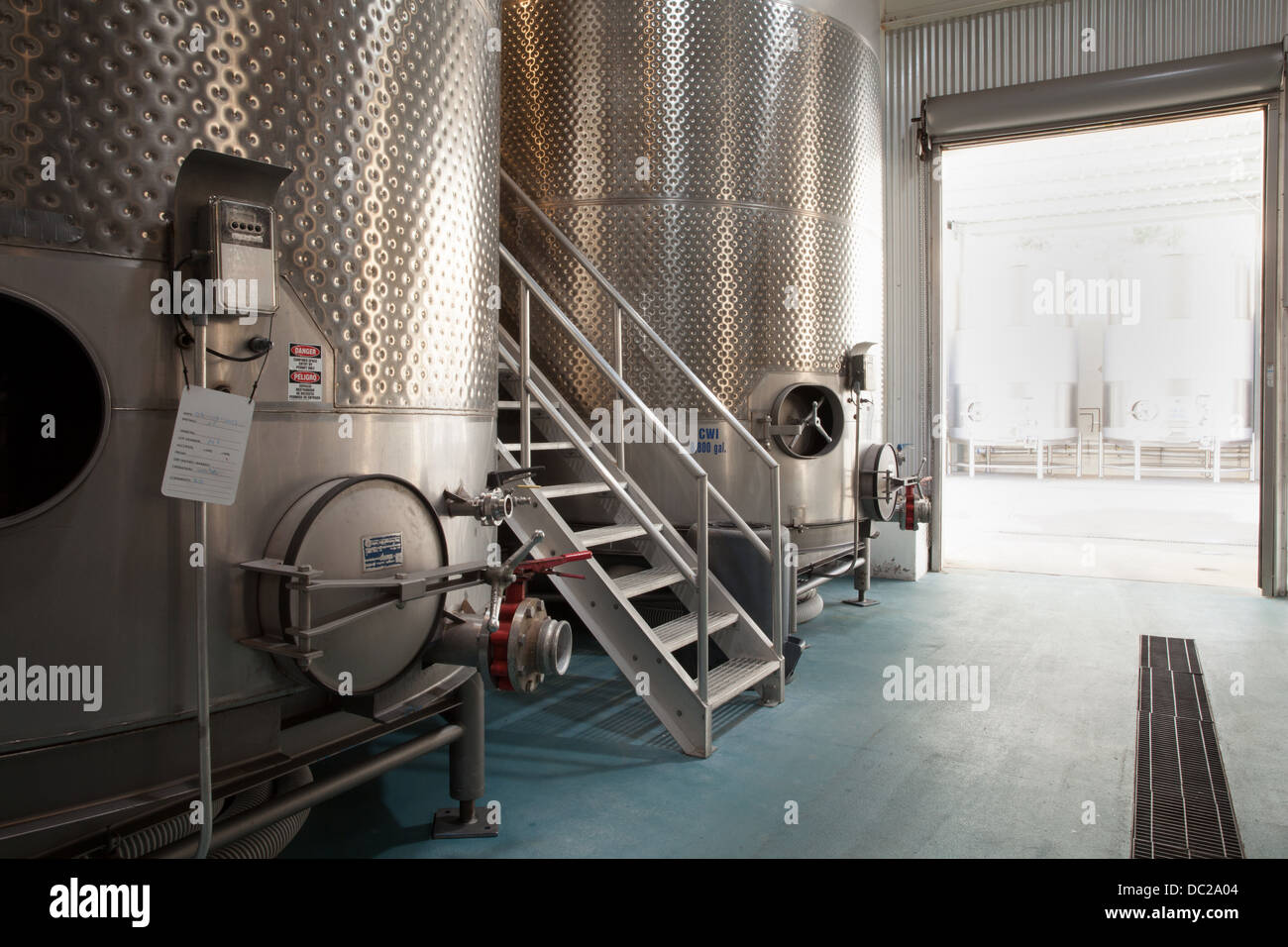 Metal vats in vineyard Stock Photo - Alamy