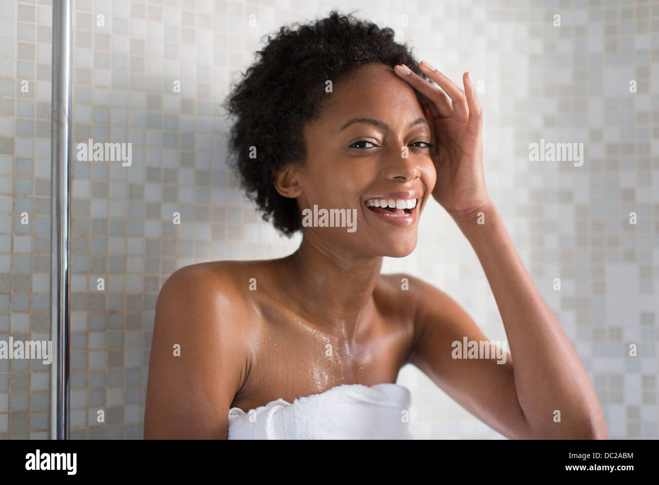 Woman relaxing after bath Stock Photo - Alamy