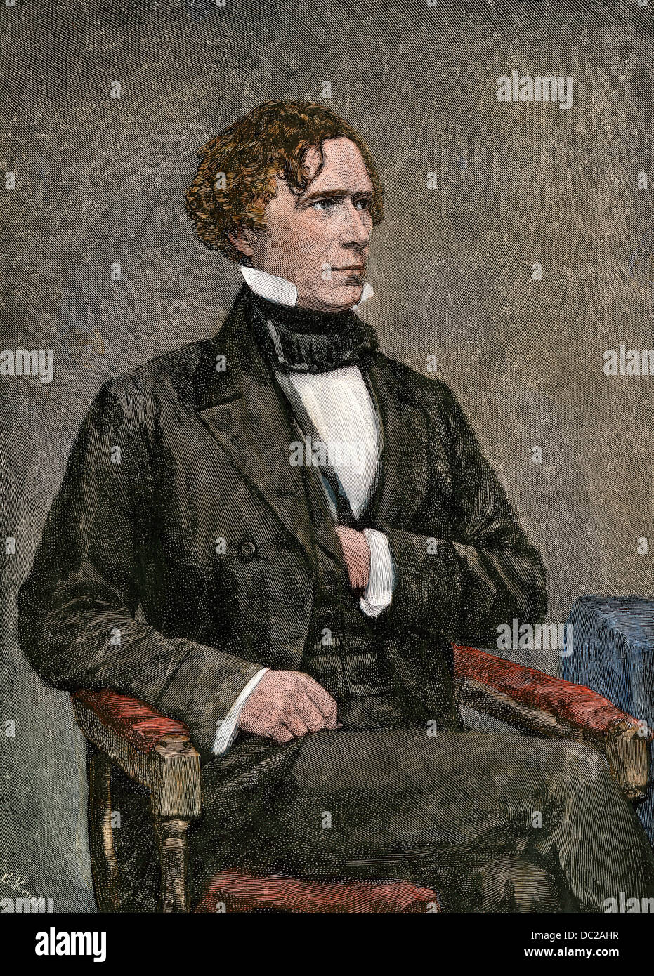 Franklin Pierce, US President 1853 - 1857. Hand-colored woodcut Stock ...