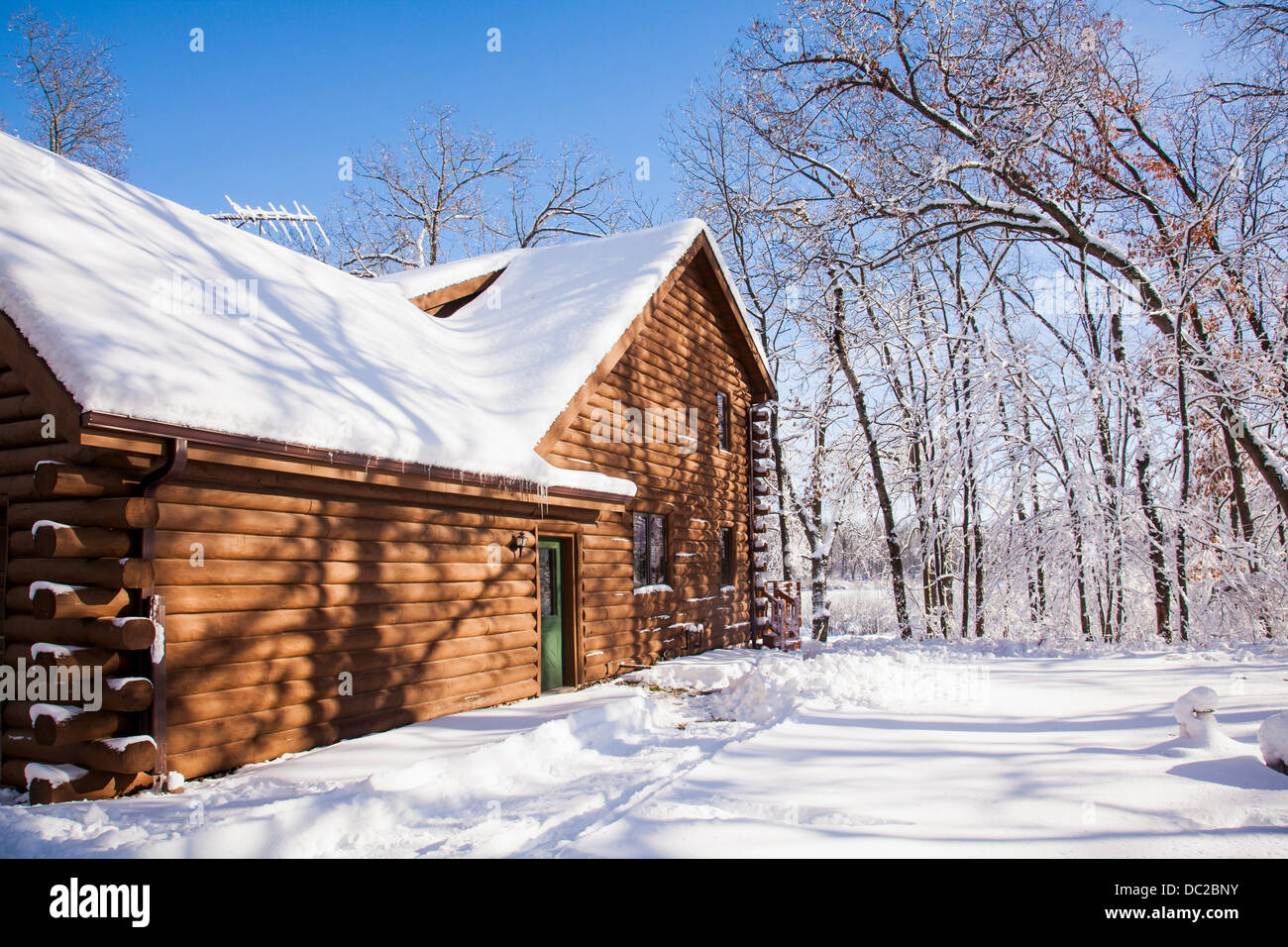 Cabin in snow covered forest Stock Photo - Alamy