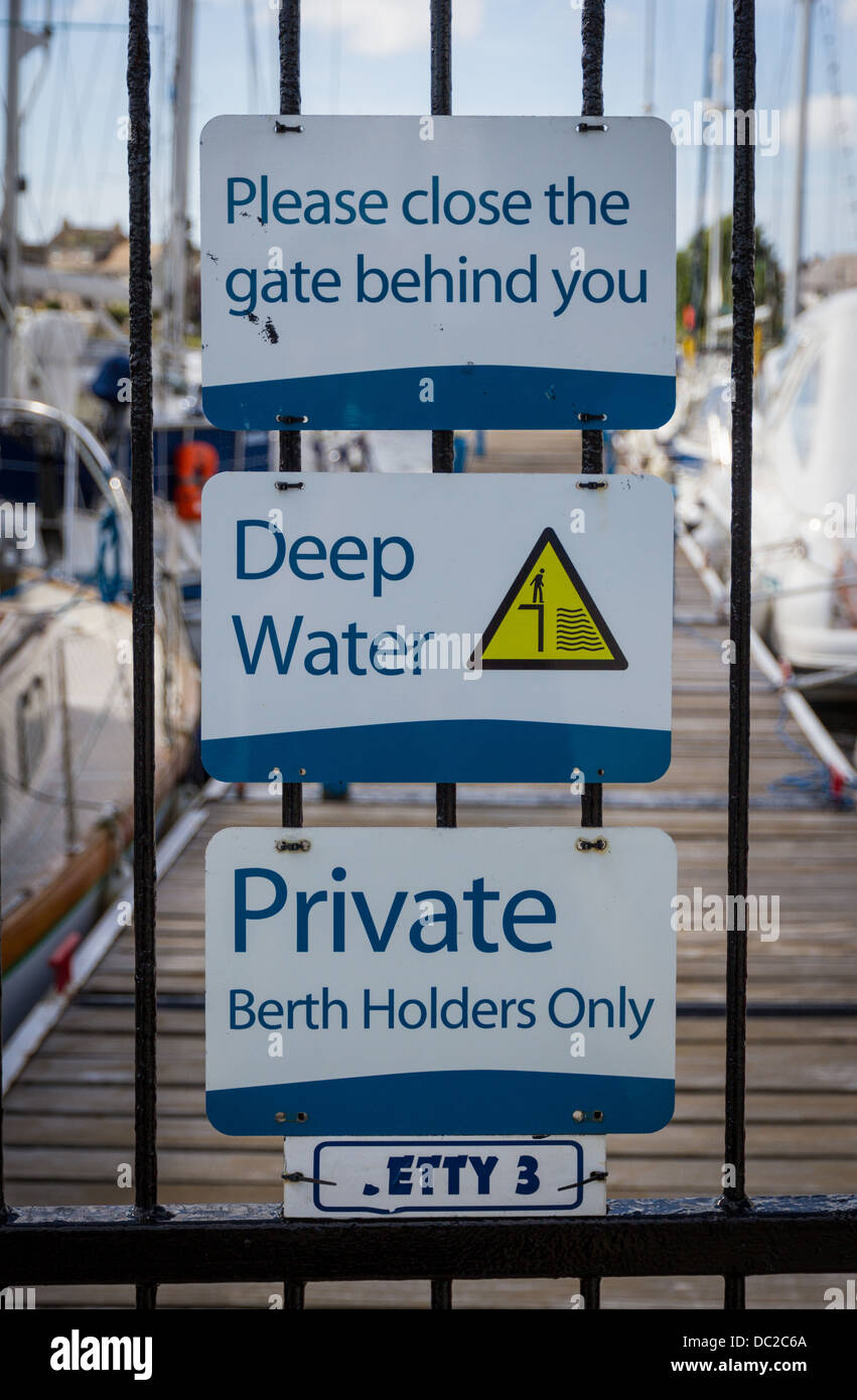 Warning signs on gate to jetty st Glasson Basin Dock, Lancaster ...