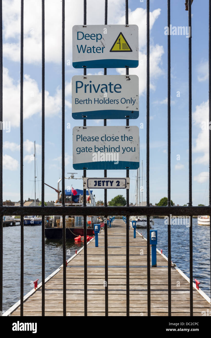 Warning signs on gate to jetty st Glasson Basin Dock, Lancaster ...