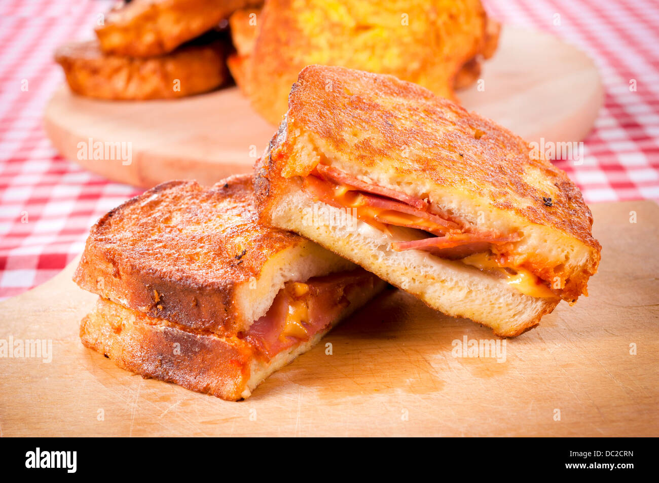 Traditional fried bread with eggs filled with cheese and ham Stock ...