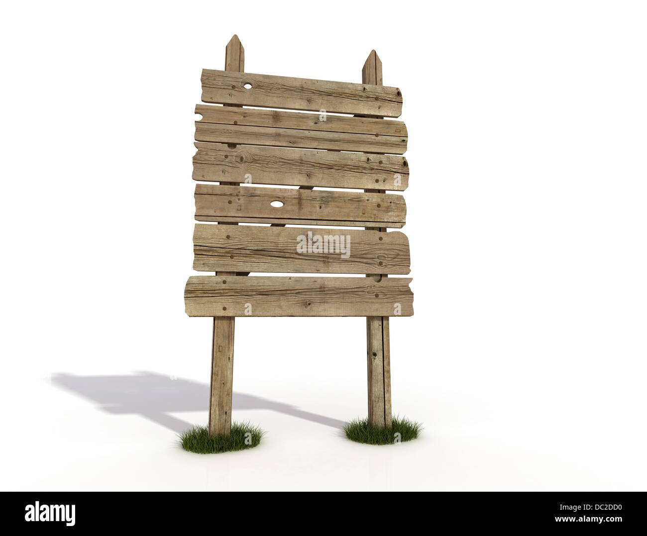 Old wooden empty sign post on white background - rendering Stock Photo ...