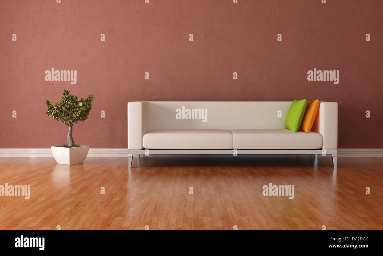 elegant modern lounge with couch and plant - rendering Stock Photo - Alamy