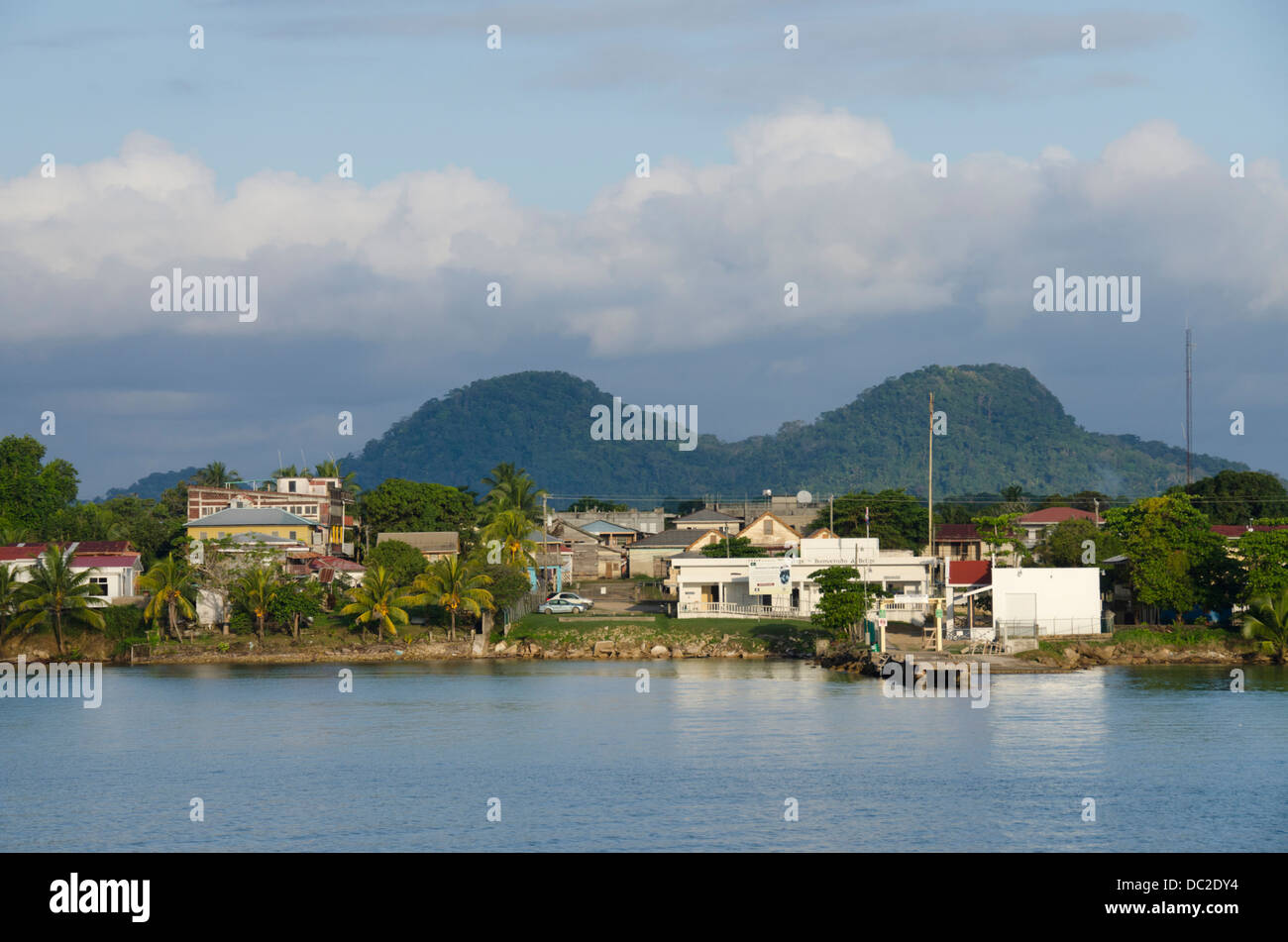 Belize, Toledo District, Punta Gorda. Coastal view of the port of Punta ...