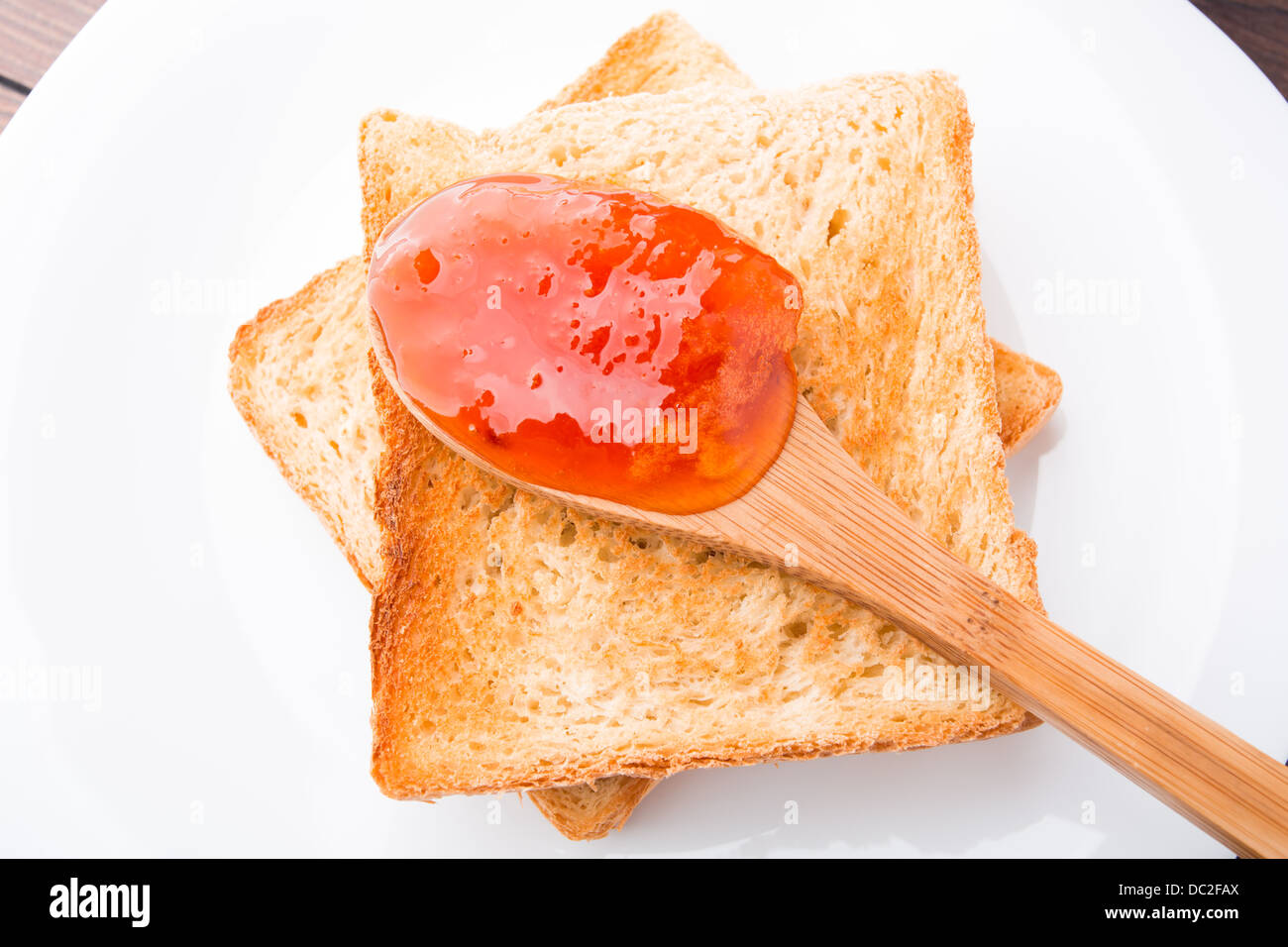 Toast with jam on a plate Stock Photo - Alamy