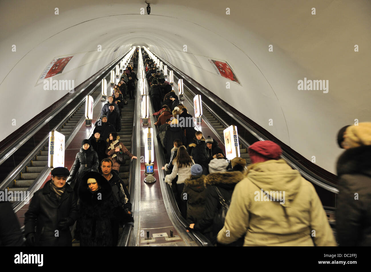 Underground Metro escalator, Kyiv, Ukraine Stock Photo - Alamy