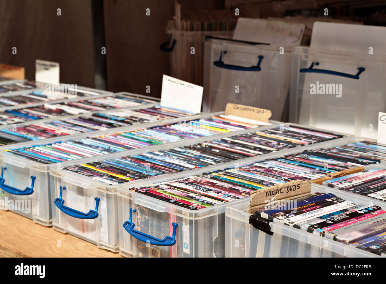 DVDs for sale in a market stall, Cambridge, England Stock Photo - Alamy