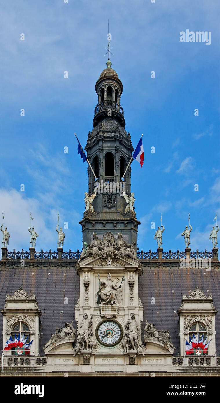 The City Hall of Paris, known for its historic belfry, is an iconic ...