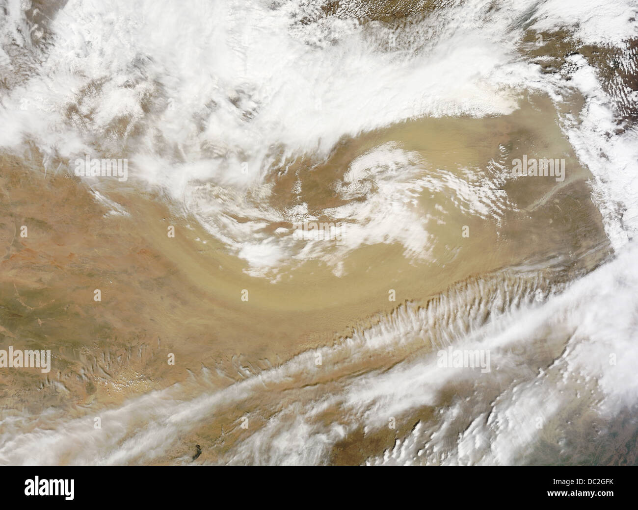 Satellite image of a dust storm in the Gobi Desert Stock Photo - Alamy
