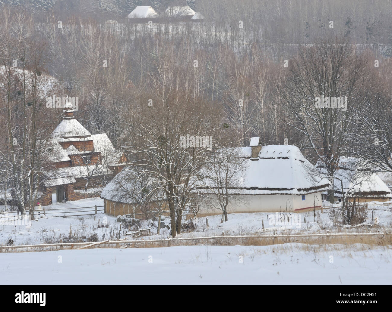 Traditional wooden buildings in the open air Museum of Folk ...