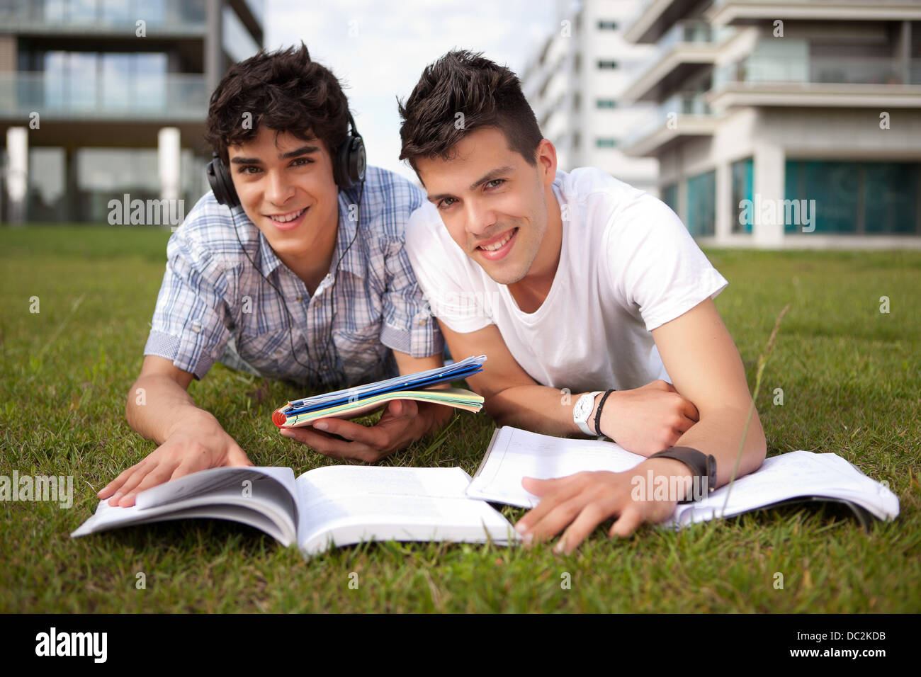 Two friends studying at the park Stock Photo - Alamy