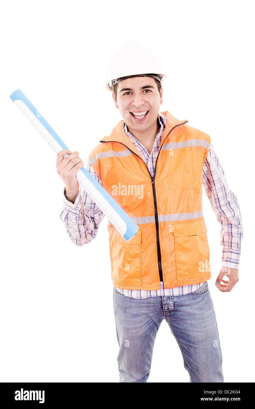 Portrait of Architect with blueprints Stock Photo - Alamy
