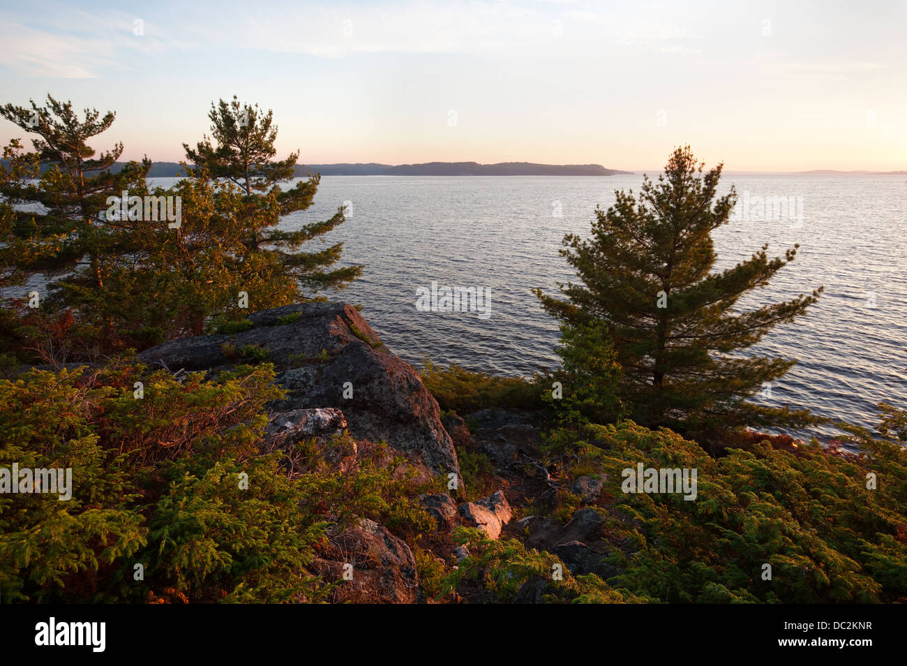 The setting sun over Georgian Bay, Parry Sound, Ontario, Canada Stock ...
