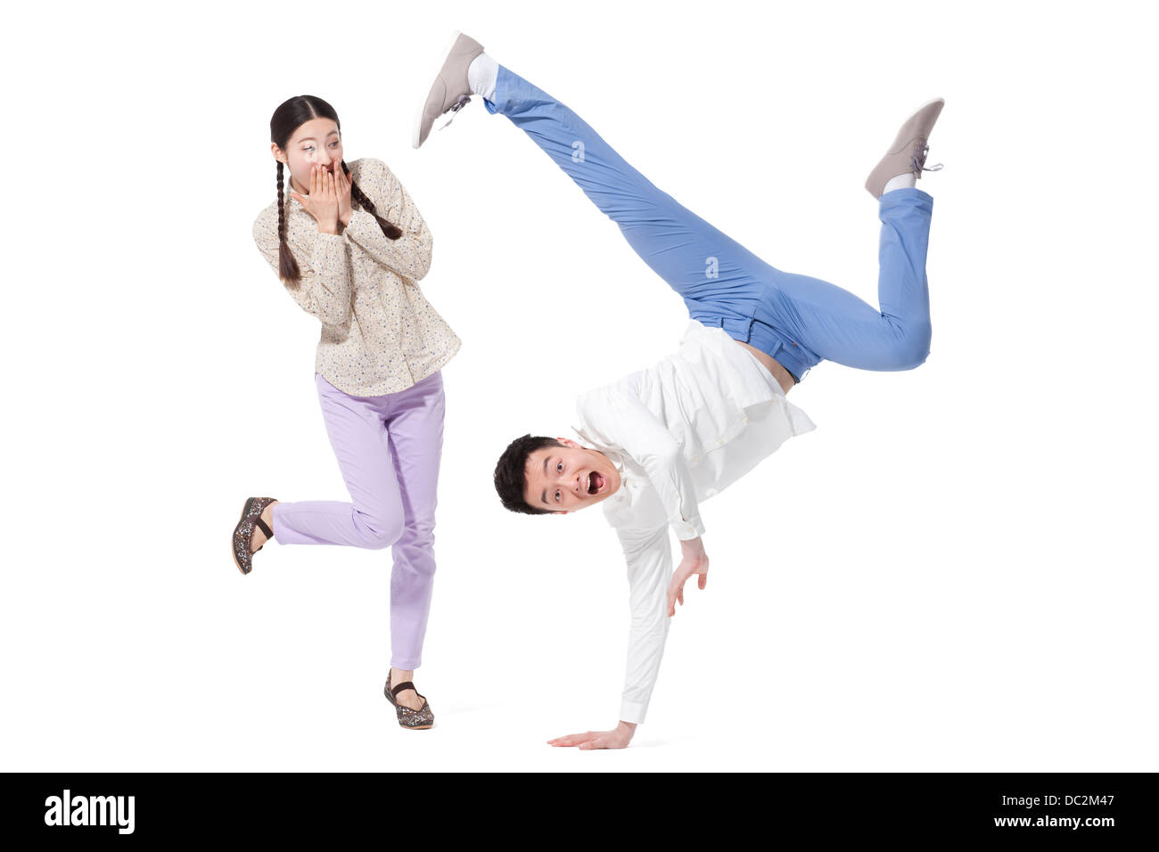 Excited retro couple having fun Stock Photo - Alamy