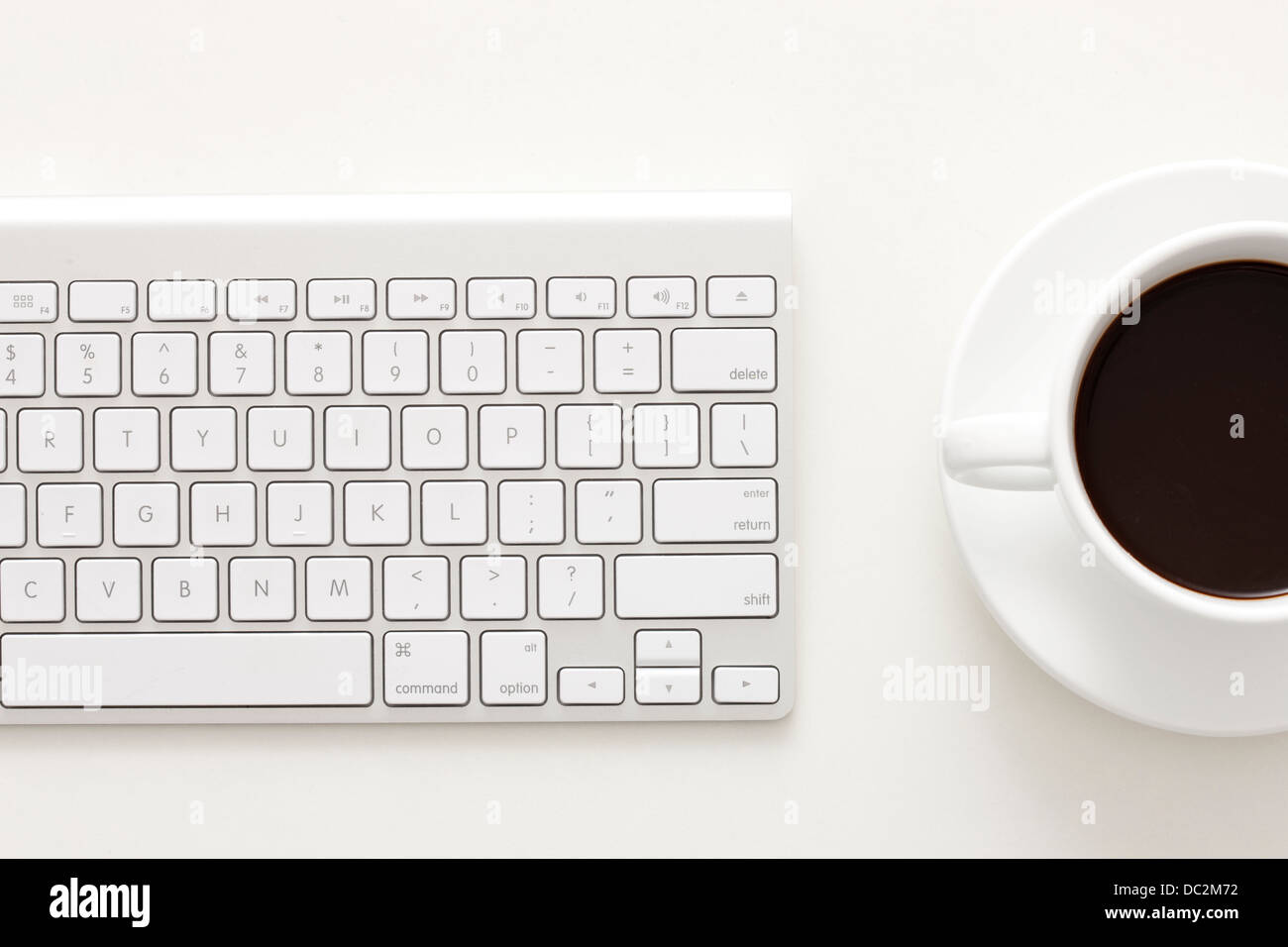 Computer keyboard and coffee on office desk Stock Photo - Alamy