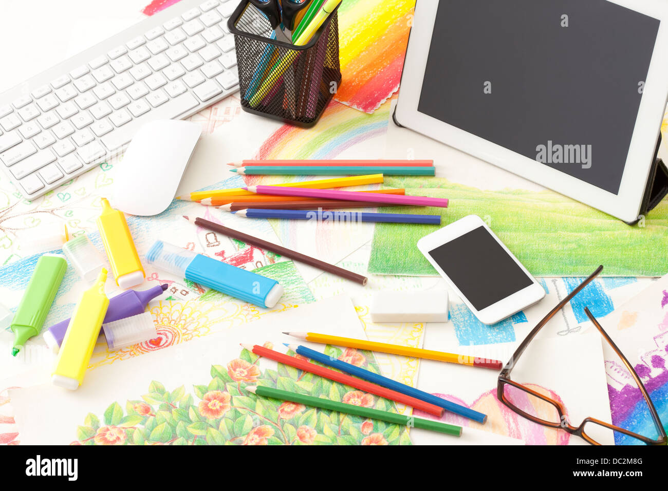 Illustration stationery on office desk Stock Photo - Alamy