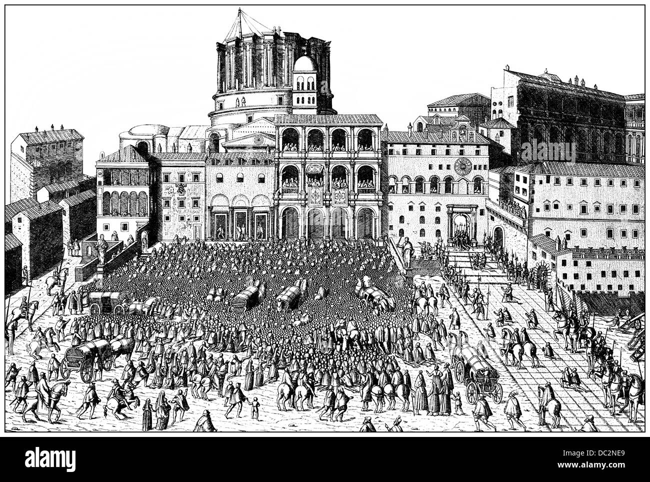 the Pope giving his blessing at the Vatican in front of the unfinished ...