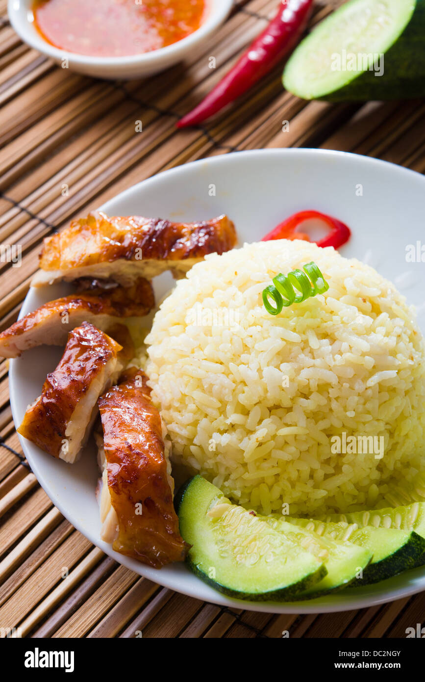 chicken rice. Asian style hainan chicken rice closeup Stock Photo - Alamy
