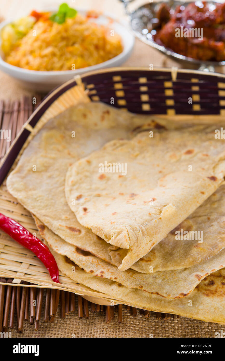 chapathi with various indian foods in traditional lifestyle Stock Photo ...