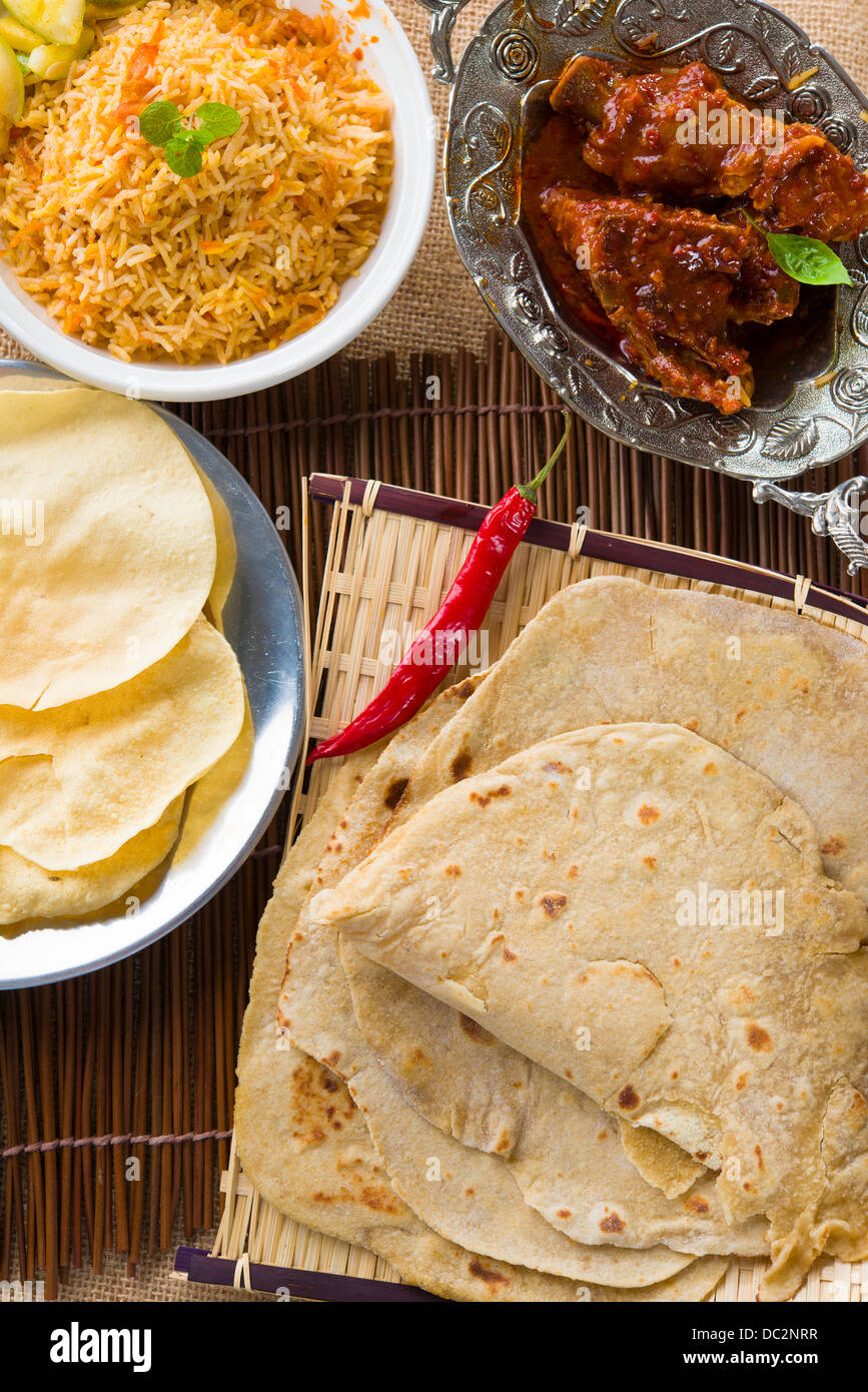 chapathi with various indian foods in traditional lifestyle Stock Photo ...