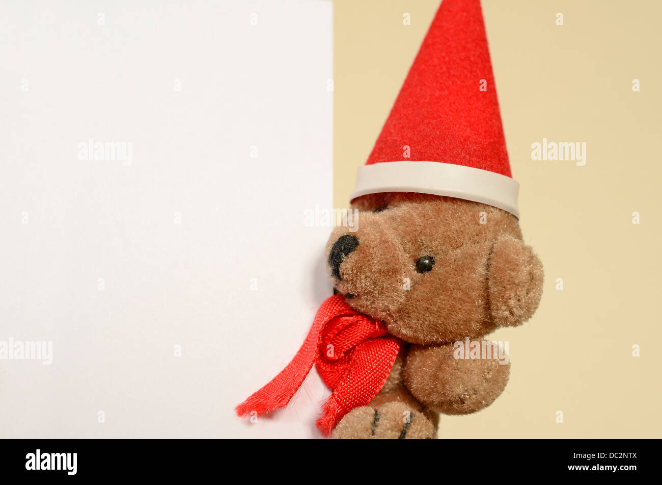 Christmas greetings, teddy bear with a blank card Stock Photo - Alamy