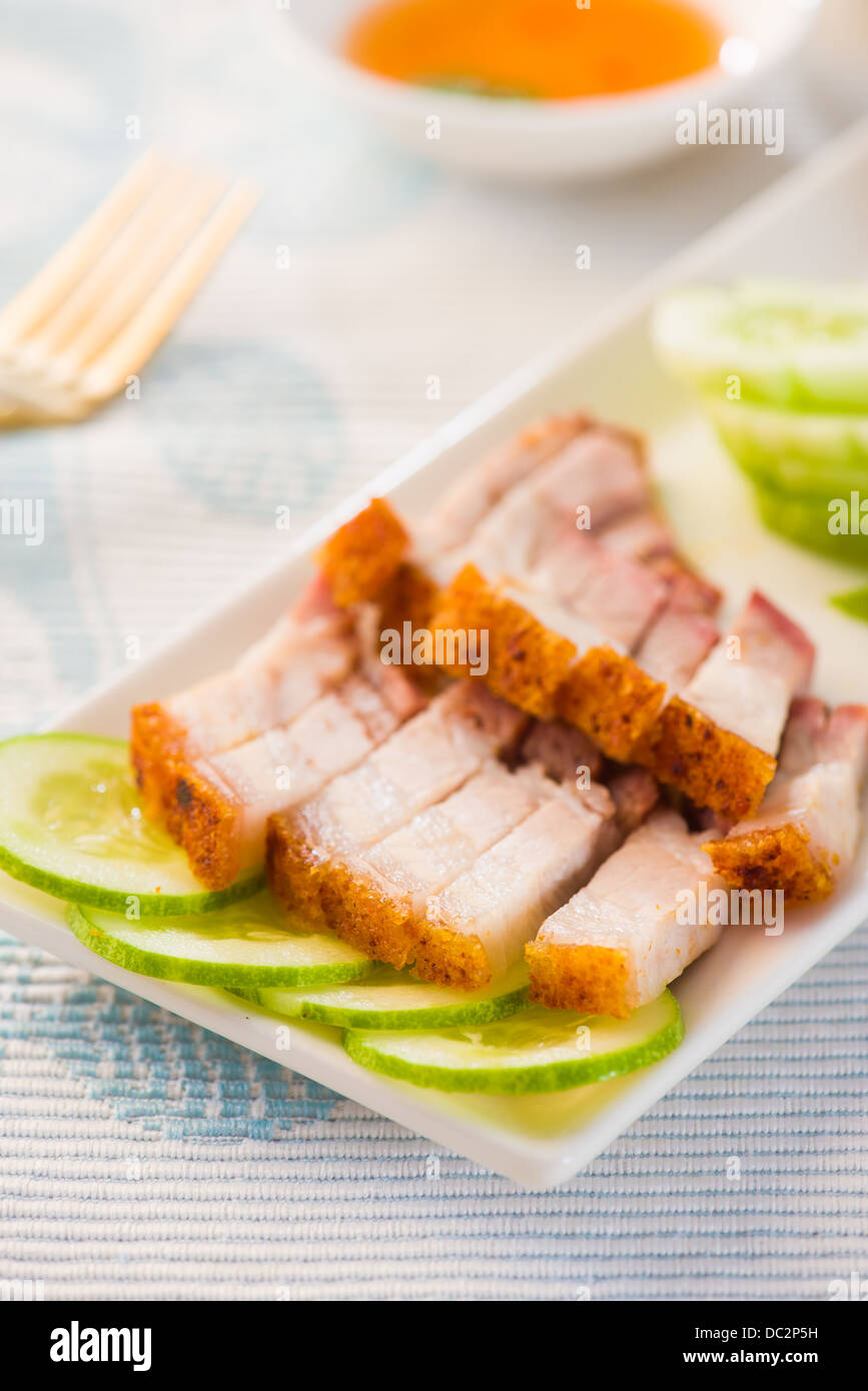 Siu Yuk, Chinese crispy roasted belly pork close up shot Stock Photo ...