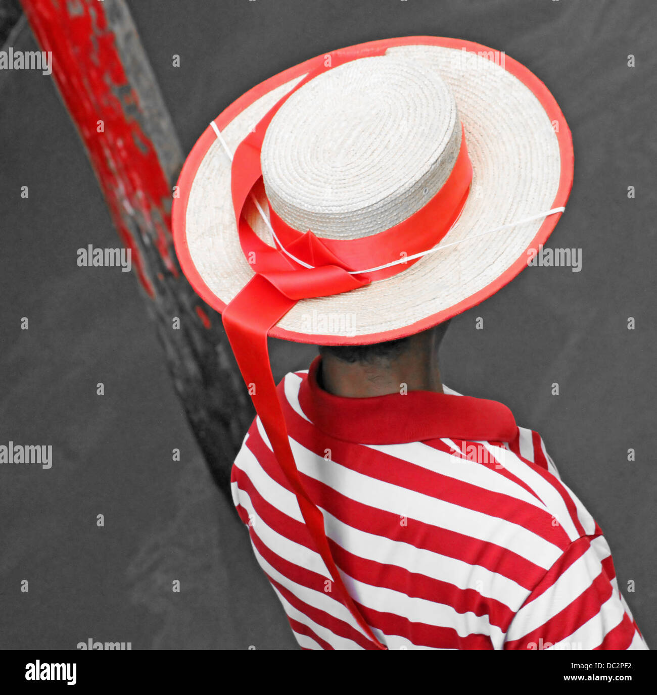 detail of the hat and striped Jersey of the Venetian gondolier in ...