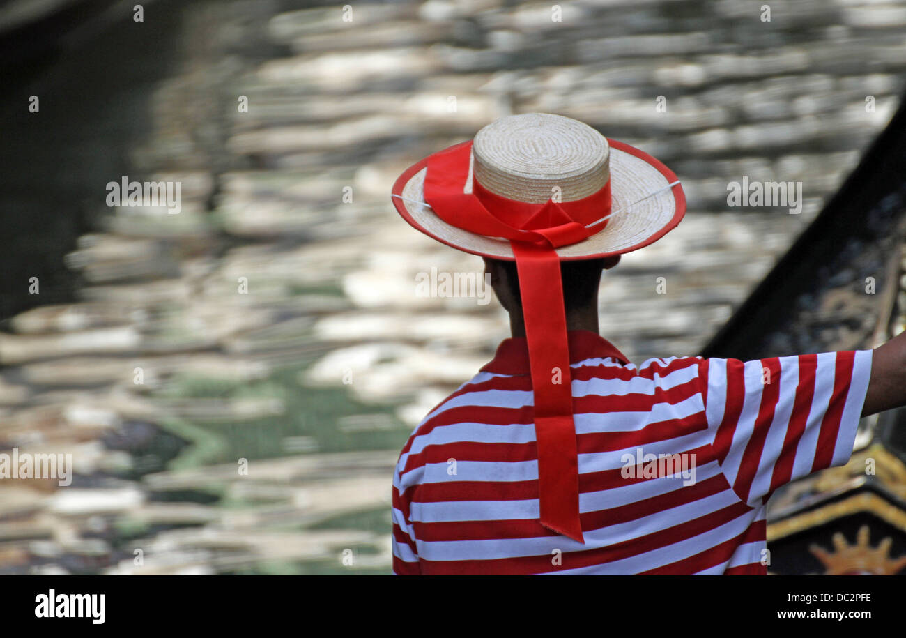 detail of the hat and striped Jersey of the Venetian gondolier in ...