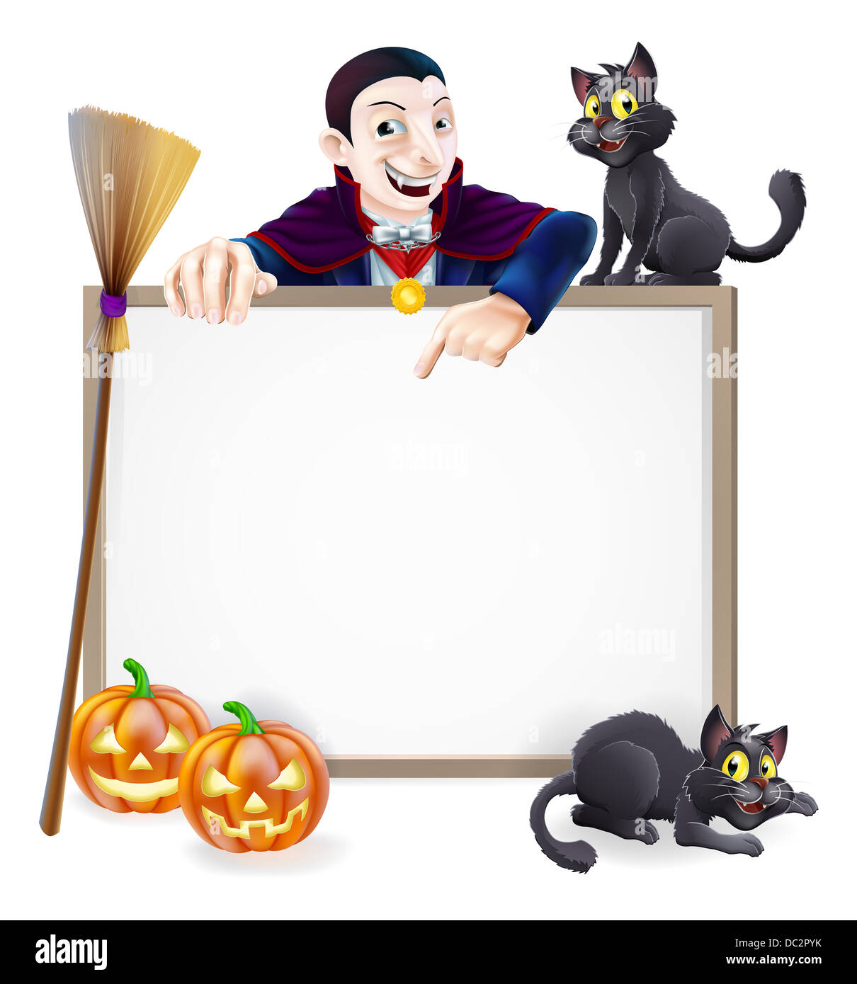 Halloween sign classic Dracula vampire character pointing down and ...