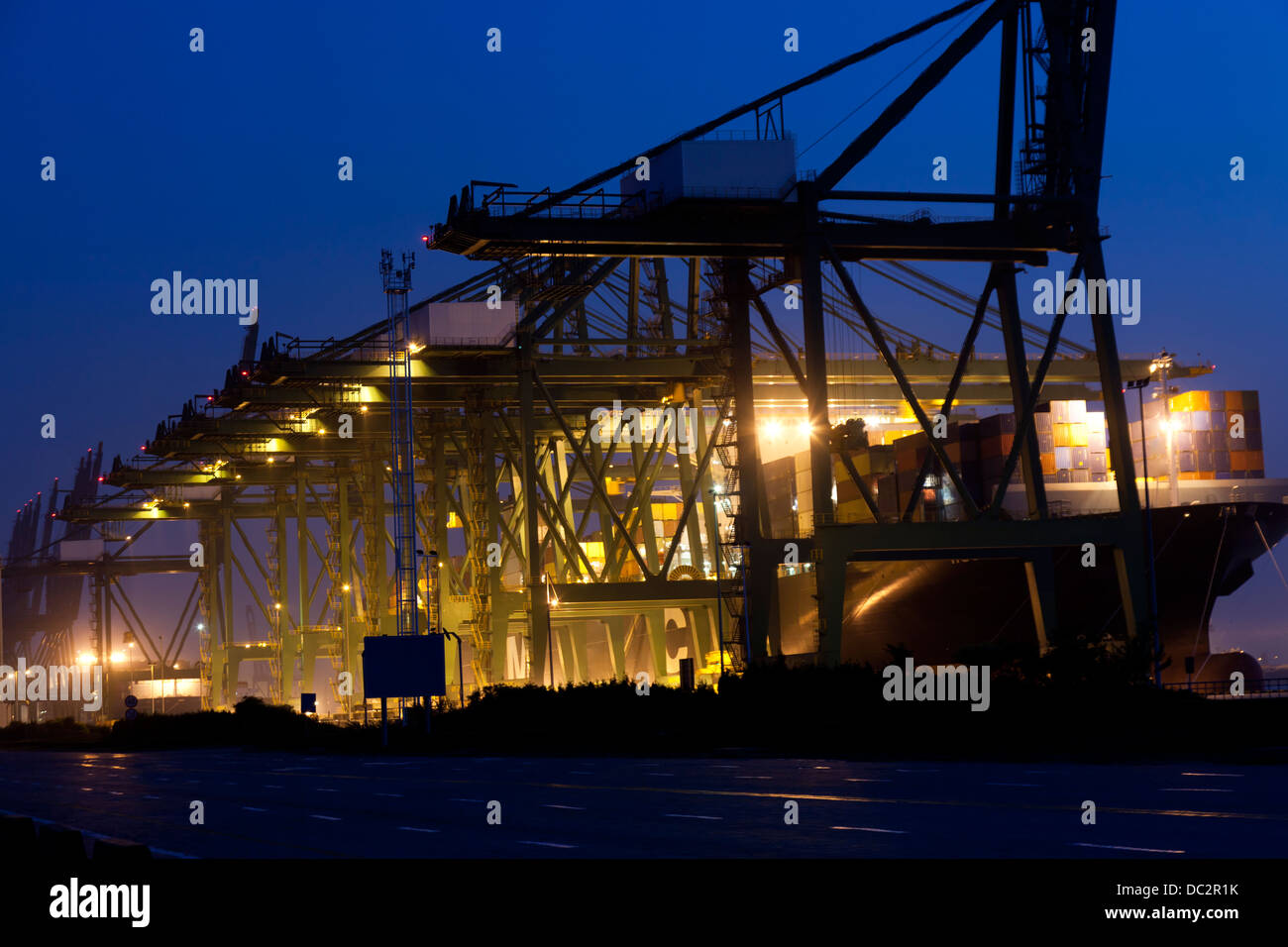 Container port night hi-res stock photography and images - Alamy