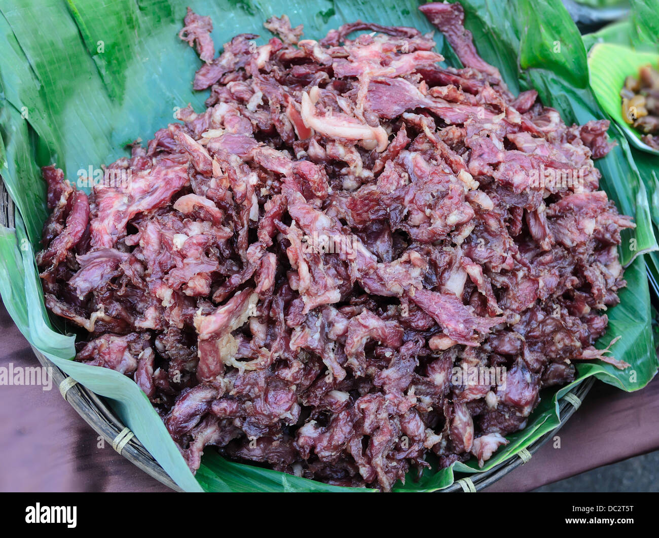 Dried pork on banana leaves Stock Photo - Alamy