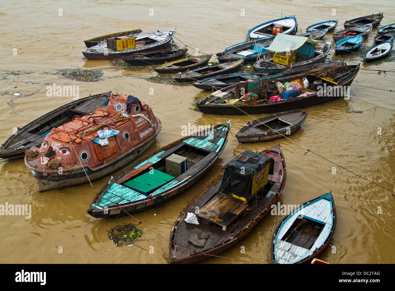 boats on the River Ganges in Varanasi in India Stock Photo - Alamy