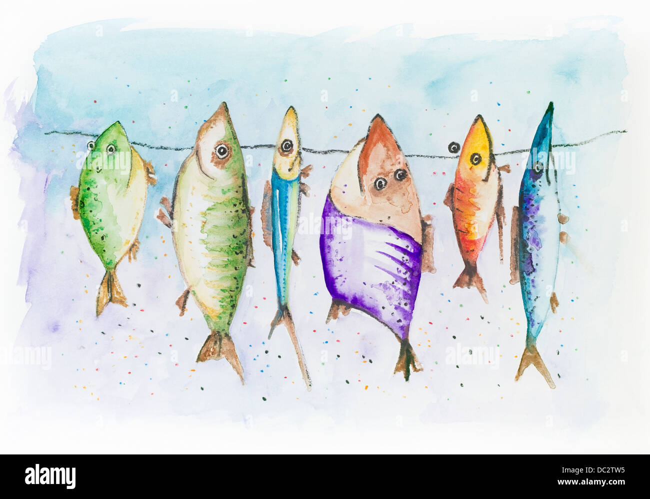 Funny fish - mackerel, sprat and scad, swim in the sea. Handmade ...