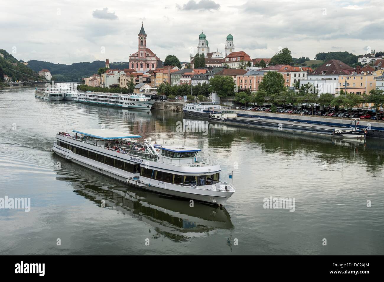 A passenger ship drives along the Danube river in Passau, Germany, 31 ...