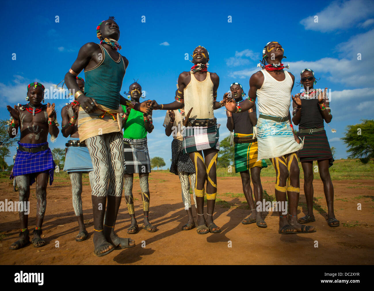 Bashada Tribe Men Dancing And Jumping, Dimeka, Omo Valley, Ethiopia ...