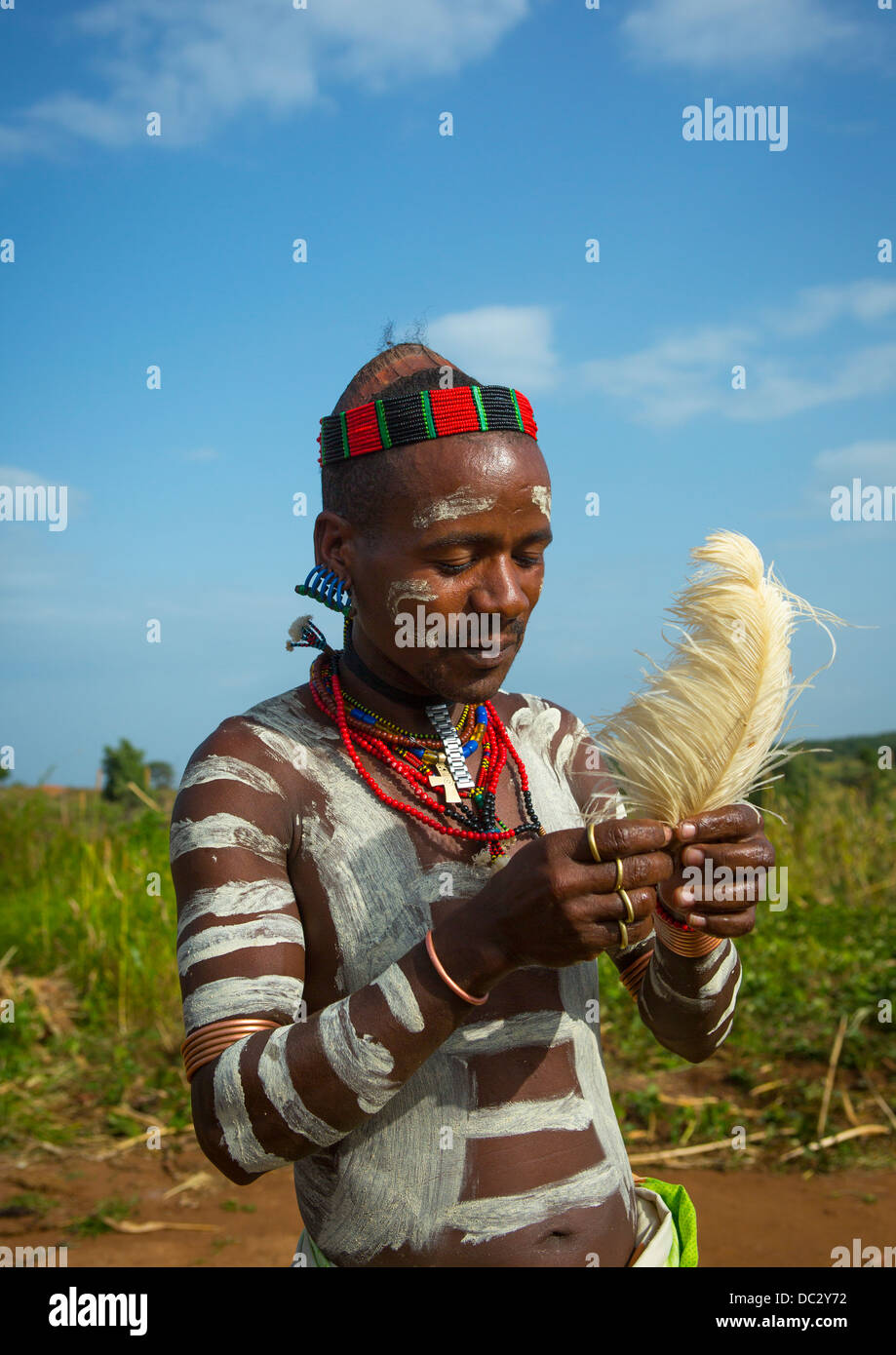 Bashada Tribe Man Making Body Painting, Dimeka, Omo Valley, Ethiopia ...