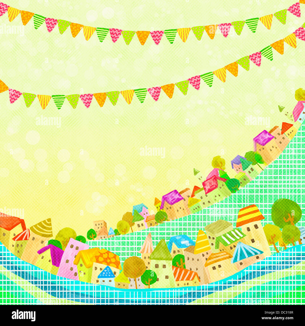 illustration of colourful town Stock Photo - Alamy