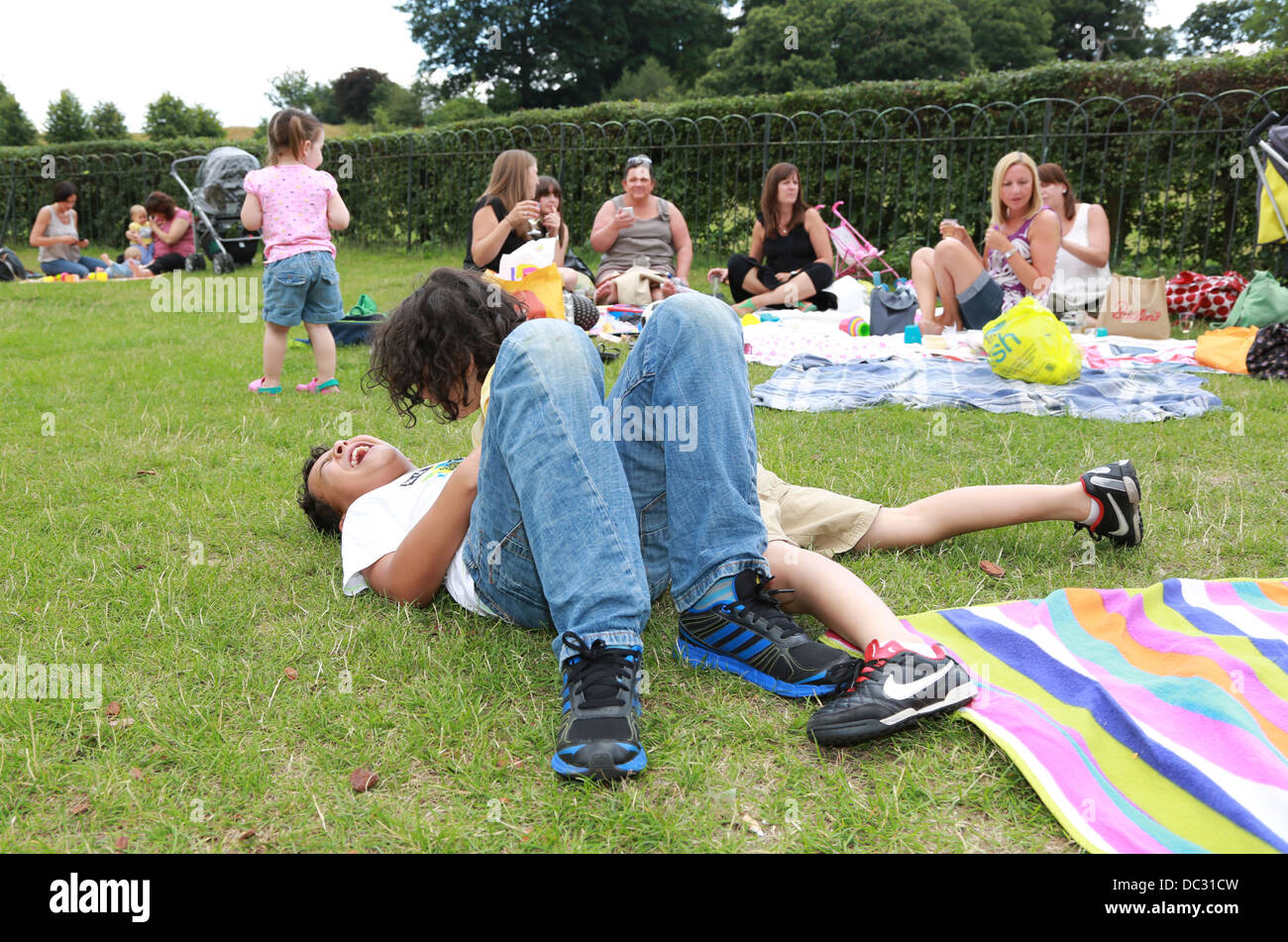 Two brothers play fighting in the park Stock Photo - Alamy