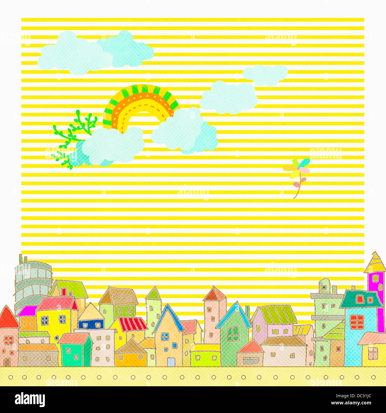 illustration of colourful town Stock Photo - Alamy