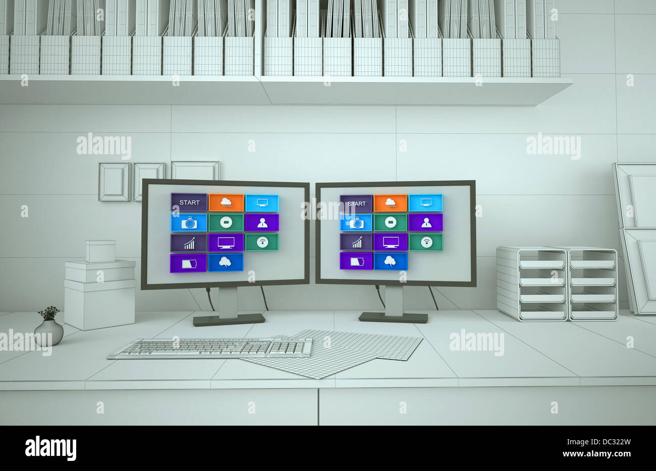 colourful icons on screen of computers Stock Photo - Alamy